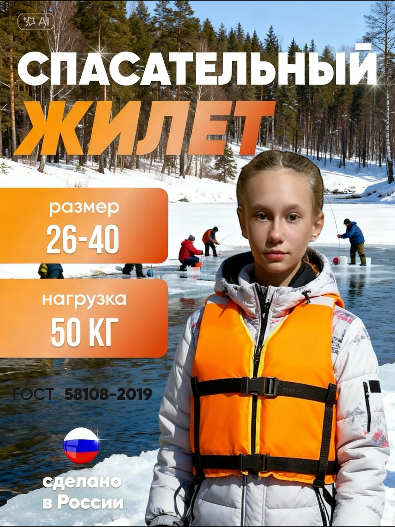 Жилет спасательный утепленный Немо, утепленный, для детей, 26-40 размер, 110 г