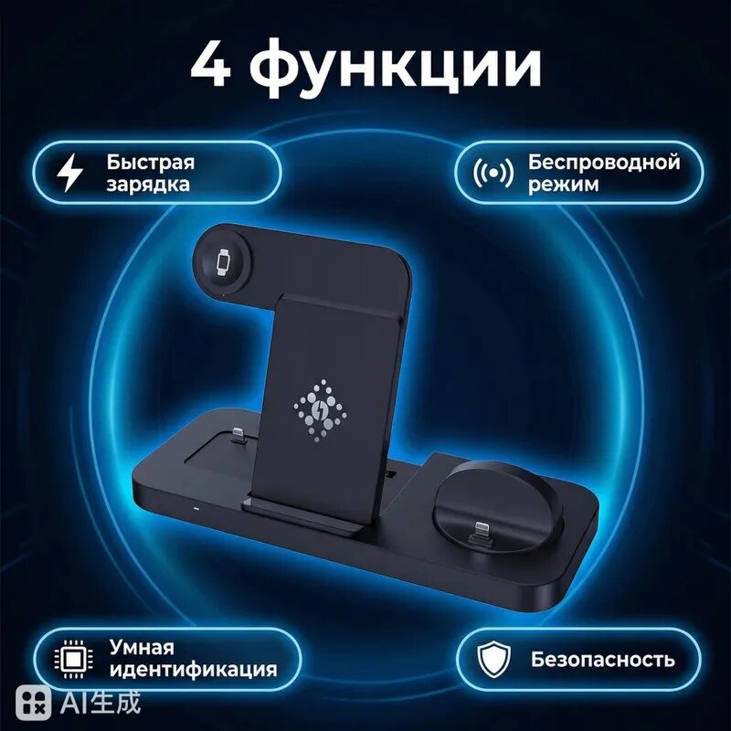 Беспроводное зарядное устройство, 6 в 1, складное Зарядное устройство, черный