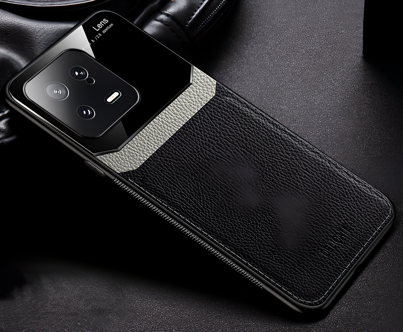 Чехол задняя панель MyPads для Xiaomi 13 Pro из силикона со вставками из импортной эко-кожи и оргстекла черная