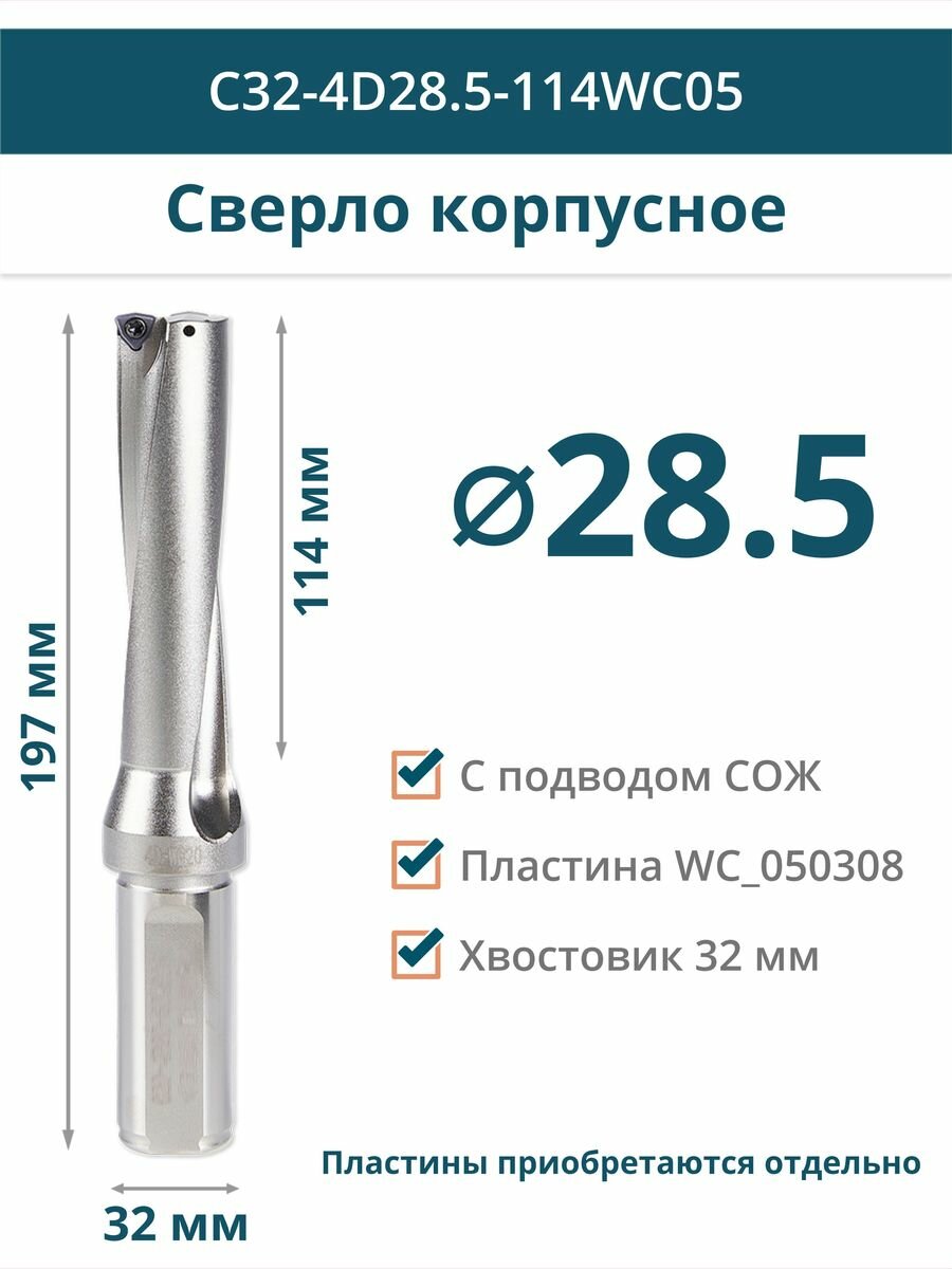 C32-4D28.5-114WC05 сверло корпусное 4D - 28.5 мм / сменная пластина WC_050308