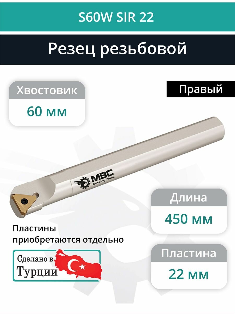 S60W SIR 22 резец резьбовой 60 мм правый внутренний / пластина 22IR**