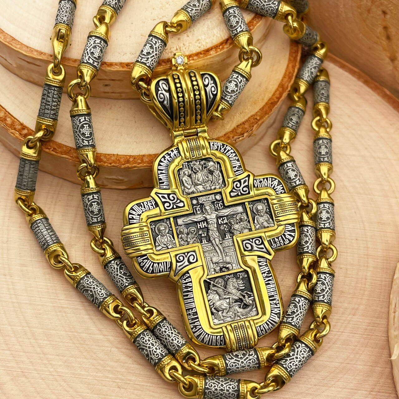 Крестик, серебро, 925 проба, чернение, золочение