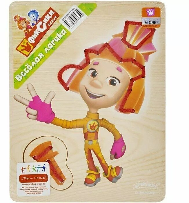 Игрушка "Фиксики", для развития логики, шнуровка, дерево, 15 см х 19 см