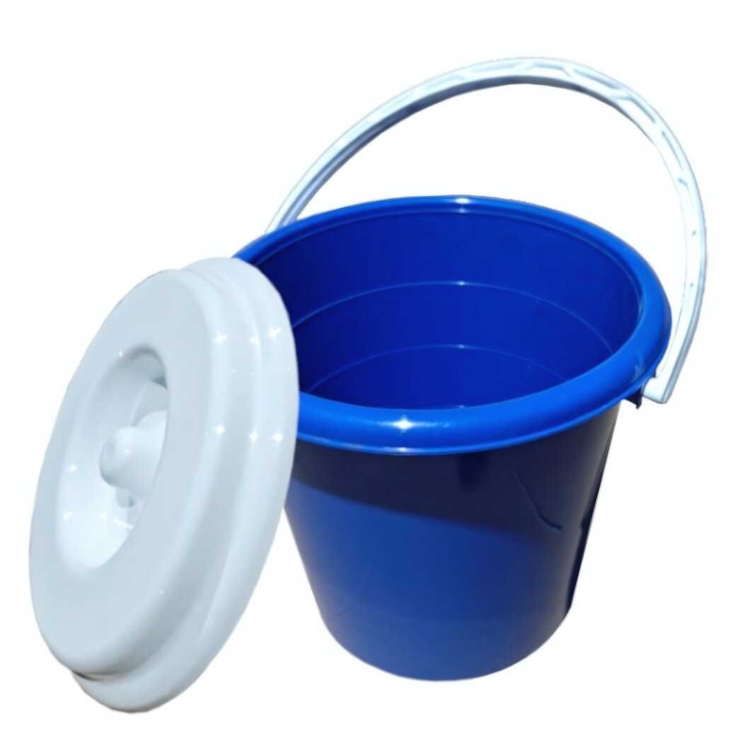 Ведро пластиковое 12л с крышкой, синее с белой ручкой, прочное для уборки и хранения