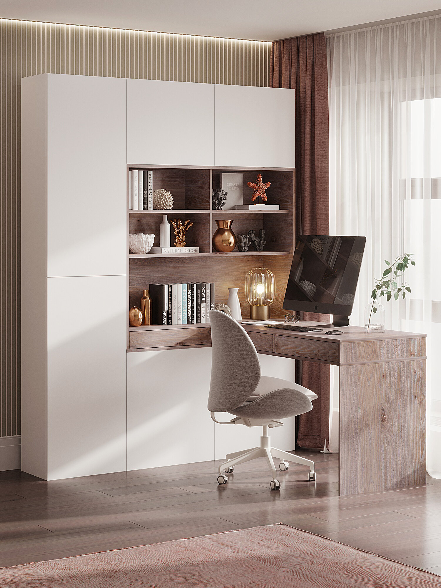 Стол компьютерный со стеллажом и ящиками Click, белый/нельсон, 170х155х214 см