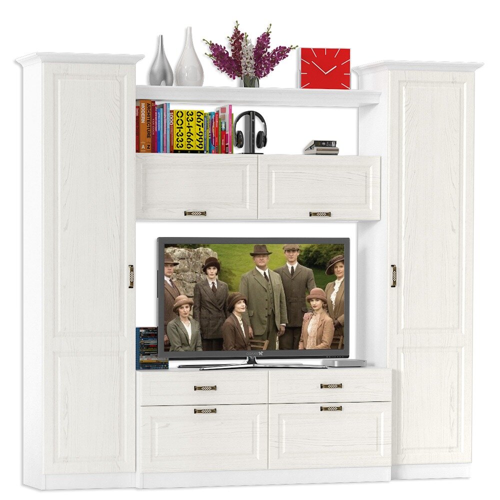 Мебельная Стенка для гостиной под телевизор 248см ясень ваниль/белый - НЖ0401