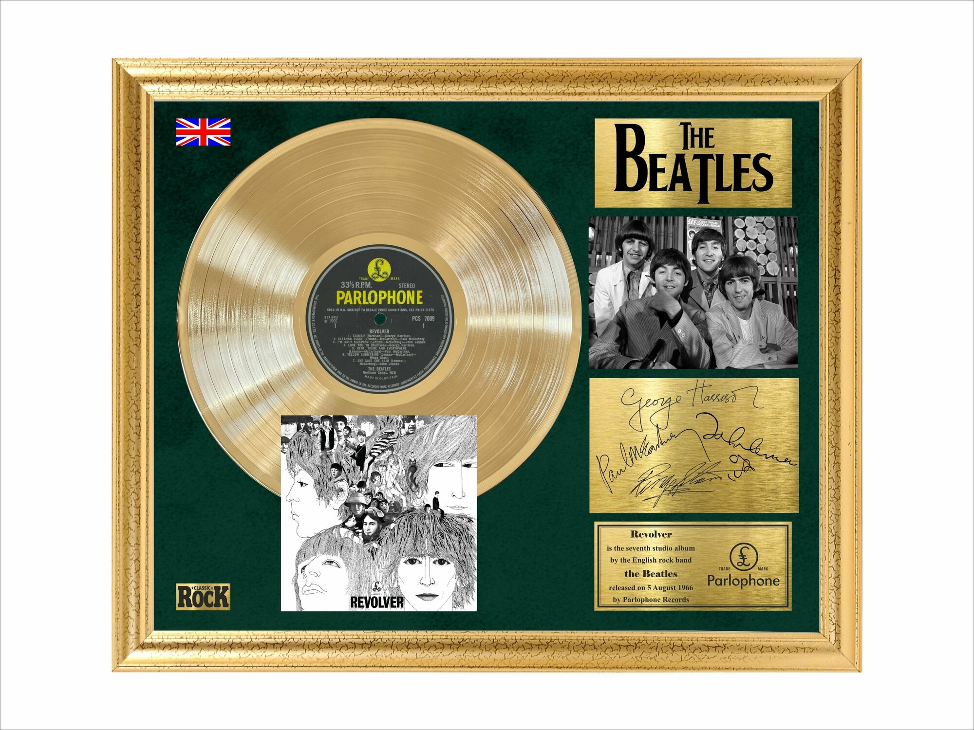 Золотой винил The Beatles Revolver и автографами в рамке