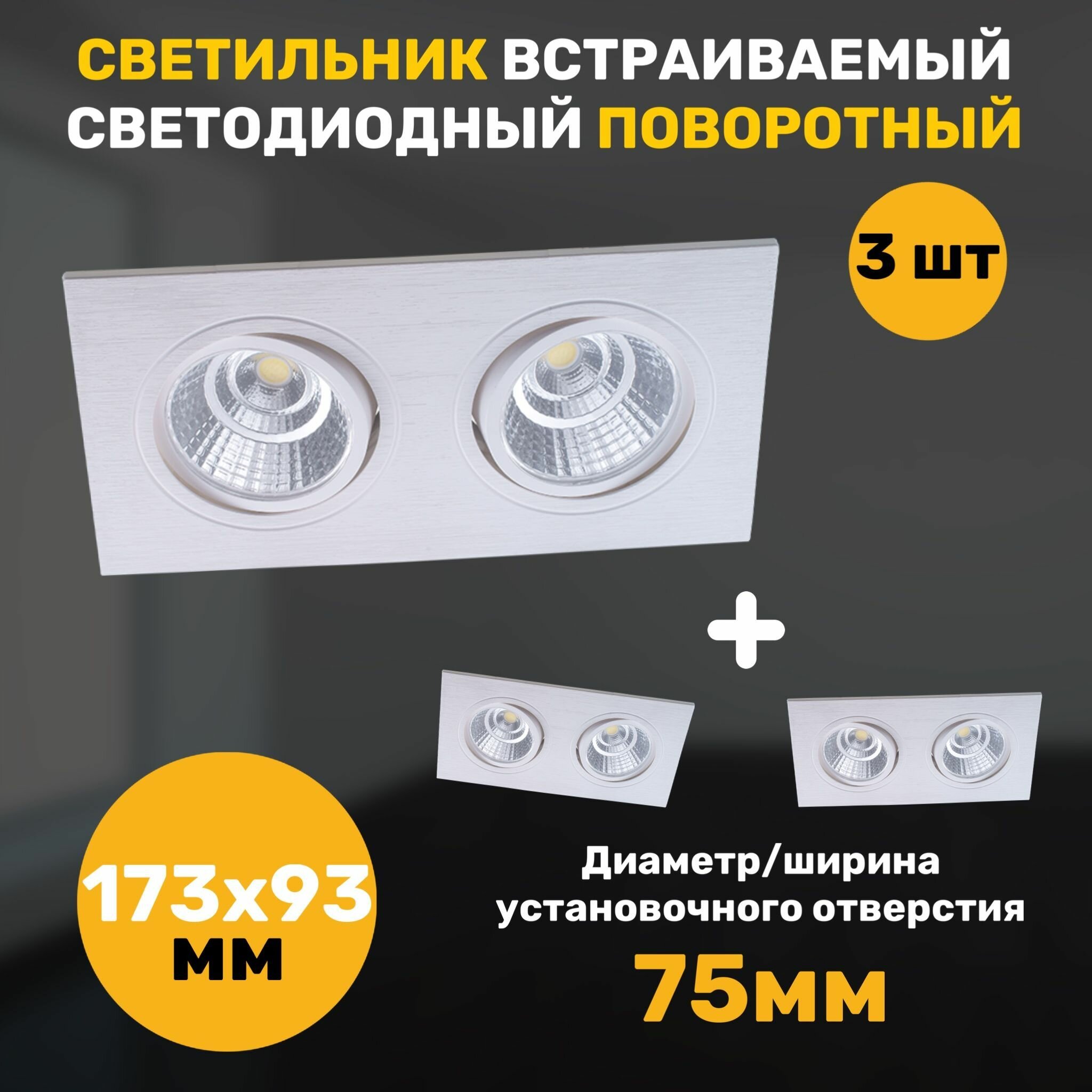 Встраиваемый двойной светильник, поворотный