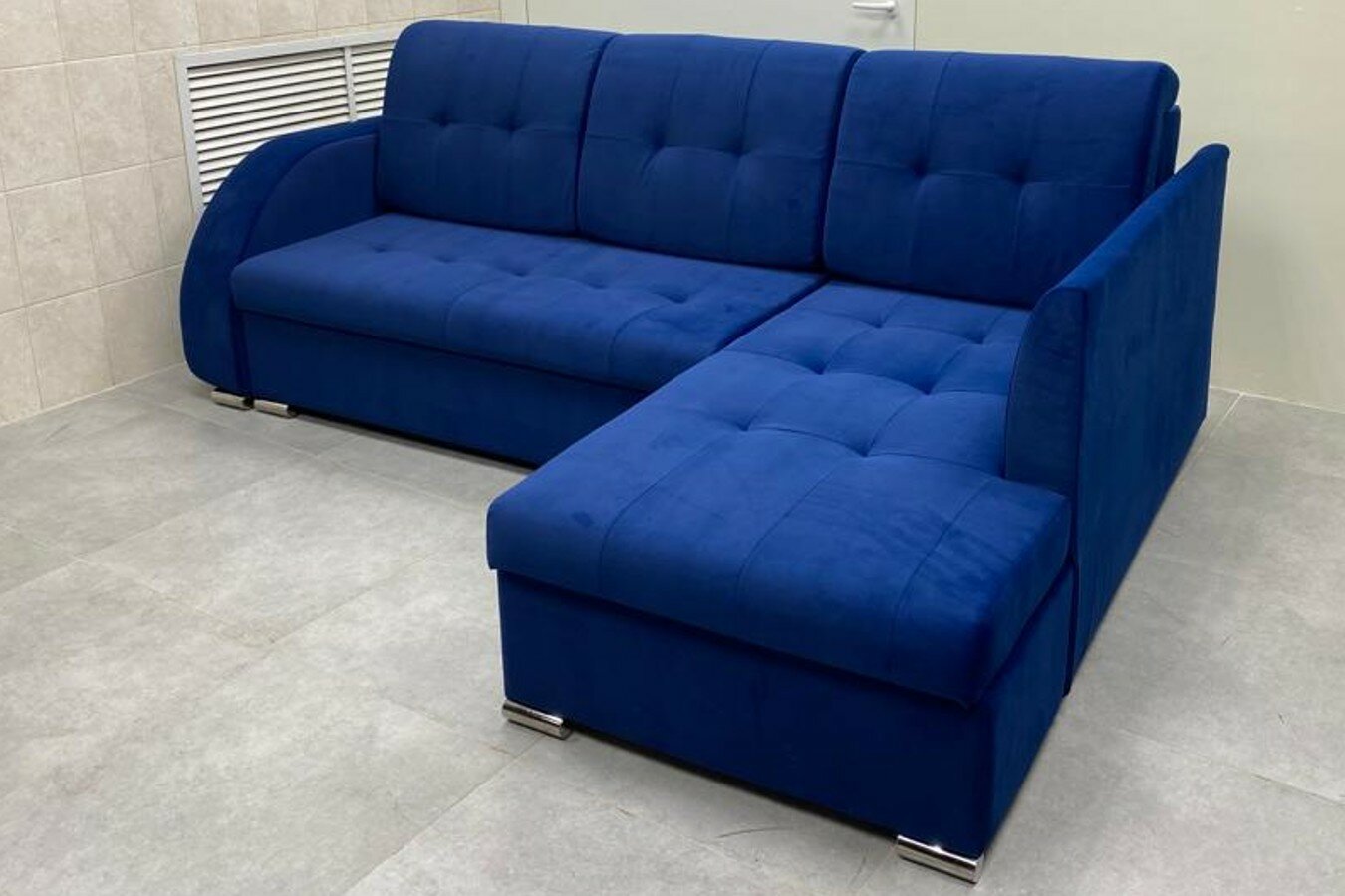 Угловой диван Турин Люкс Прима нави Велюр, еврокнижка, 244х180х84 см, с ящиком для белья