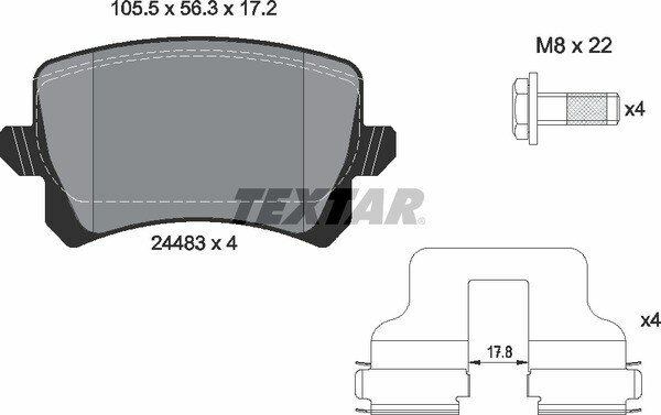 Колодки задние с противошумной пластиной q+ ad a3 a6 vw g4 g5 b5 b6 tiguan textar 2448301