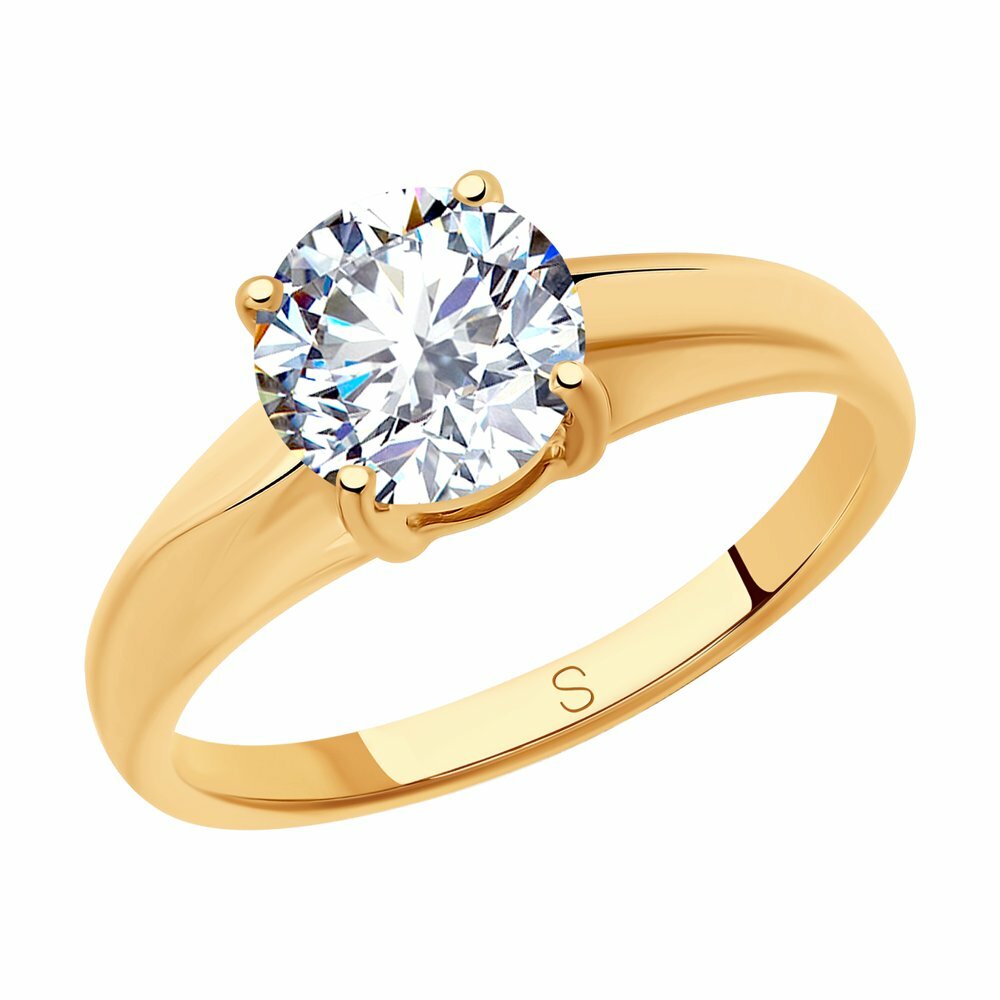 Кольцо, серебро, 925 проба, золочение, фианит