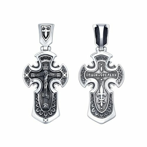 Крестик, серебро, 925 проба, чернение, фианит