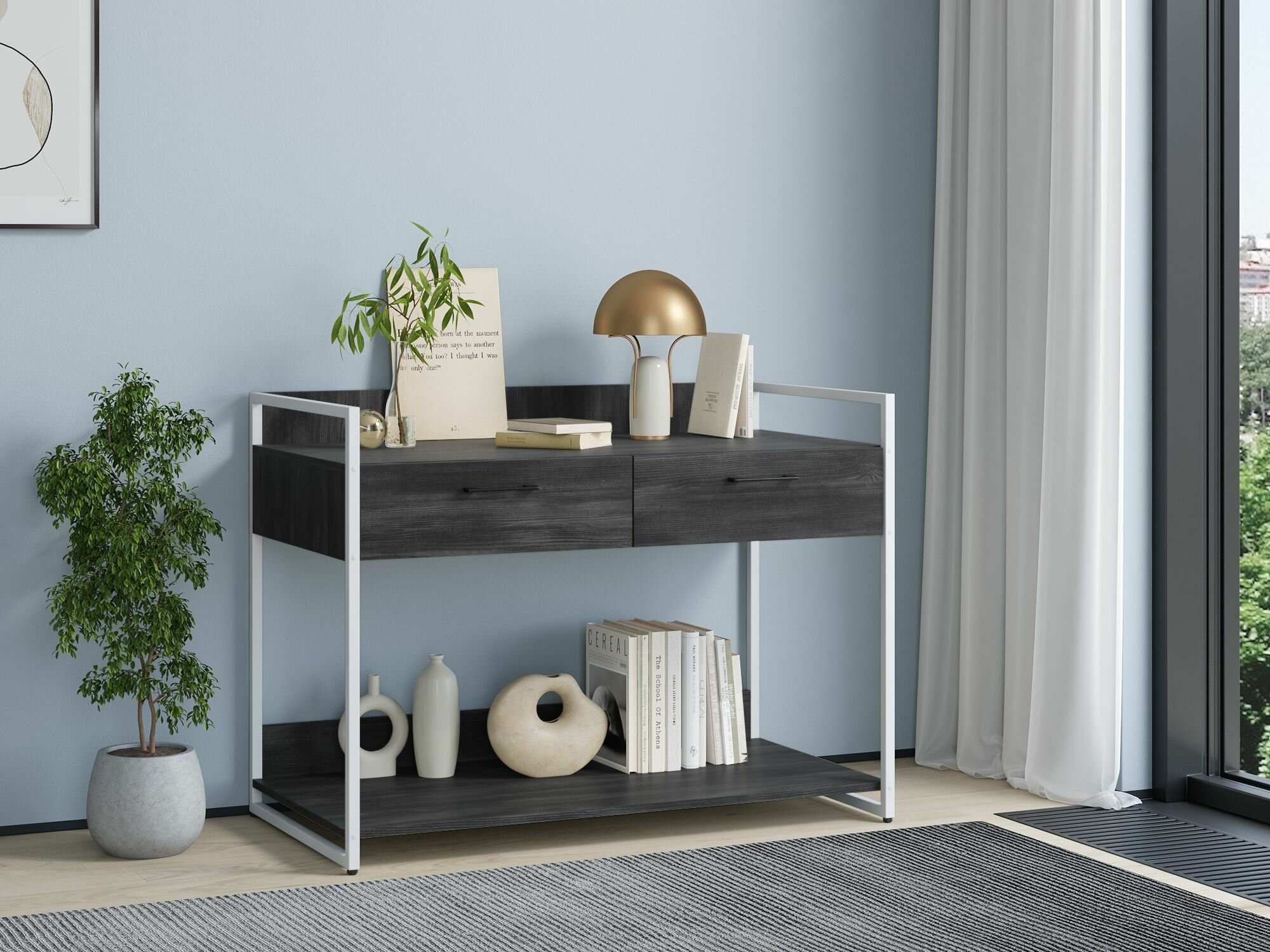 Консоль Урбан Лофт 01 с ящиками Белый/Северное дерево темное