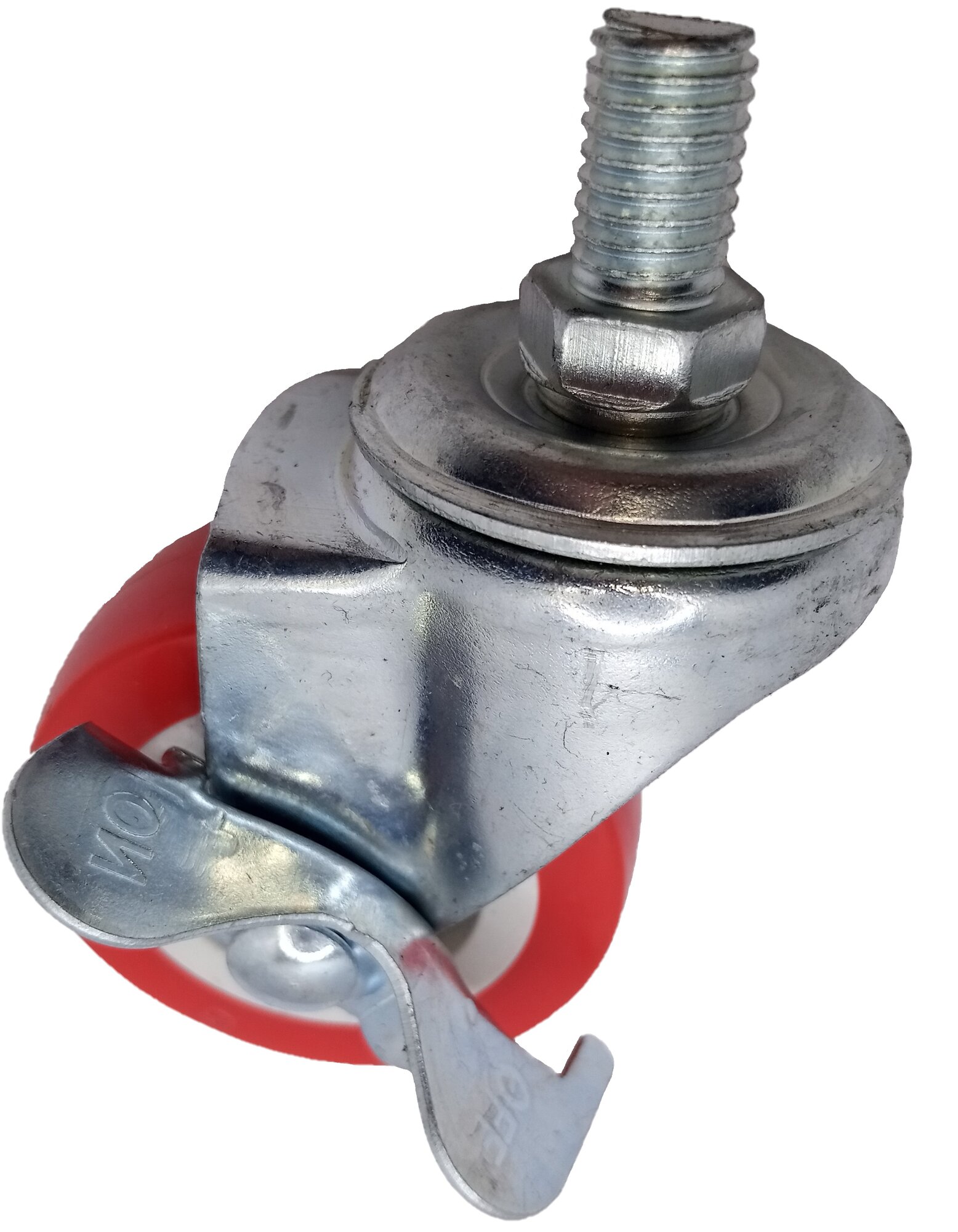 Колеса для мебели 38мм с тормозом с болтом М10 красный пластик (ПВХ)