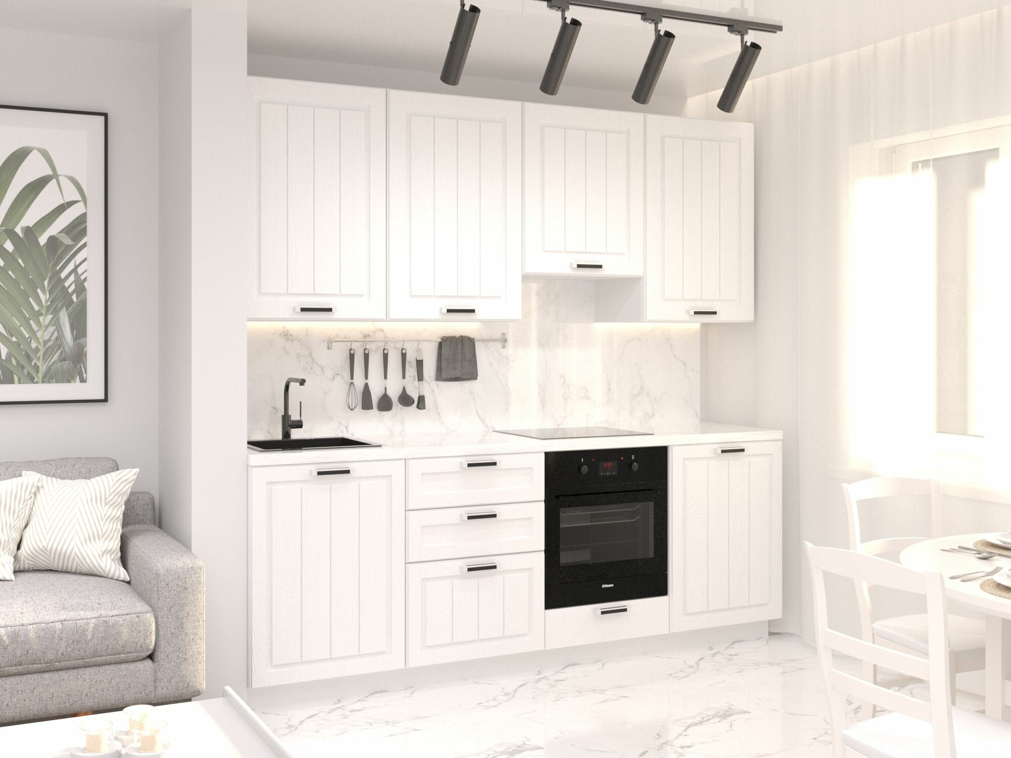 Кухонный гарнитур Прага Белое дерево, 2400 мм