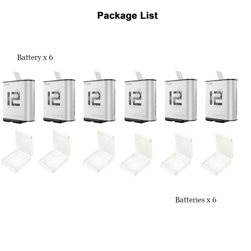 TELESIN Батарея Endurance для GoPro Hero 12 11 10 9 1750 мАч 6-Battery