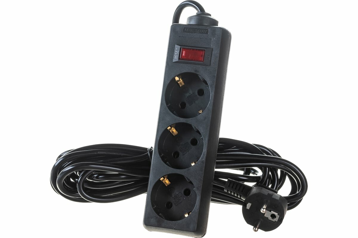 ExeGate SP-3-5B сетевой фильтр с заземлением 5 м, выключатель с подсветкой, черный 221182