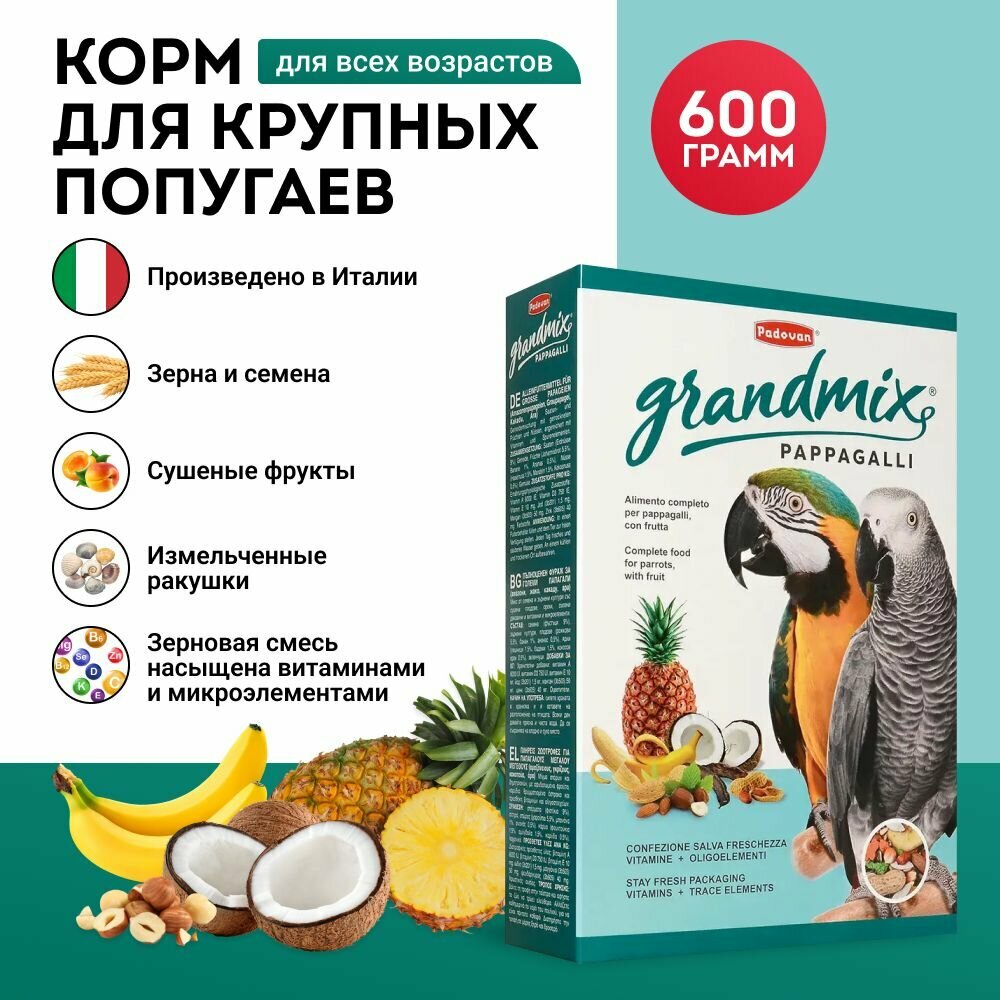 Padovan Корм для крупных попугаев Грандмикс 600г
