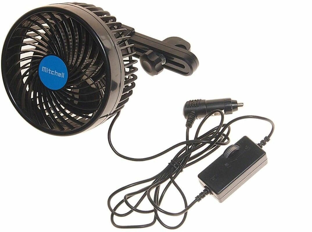 Вентилятор HX-203 16см (6") 12V (9W) диммер, на подголовник, с регулируемыми углами обдува black/blue MITCHELL NEW