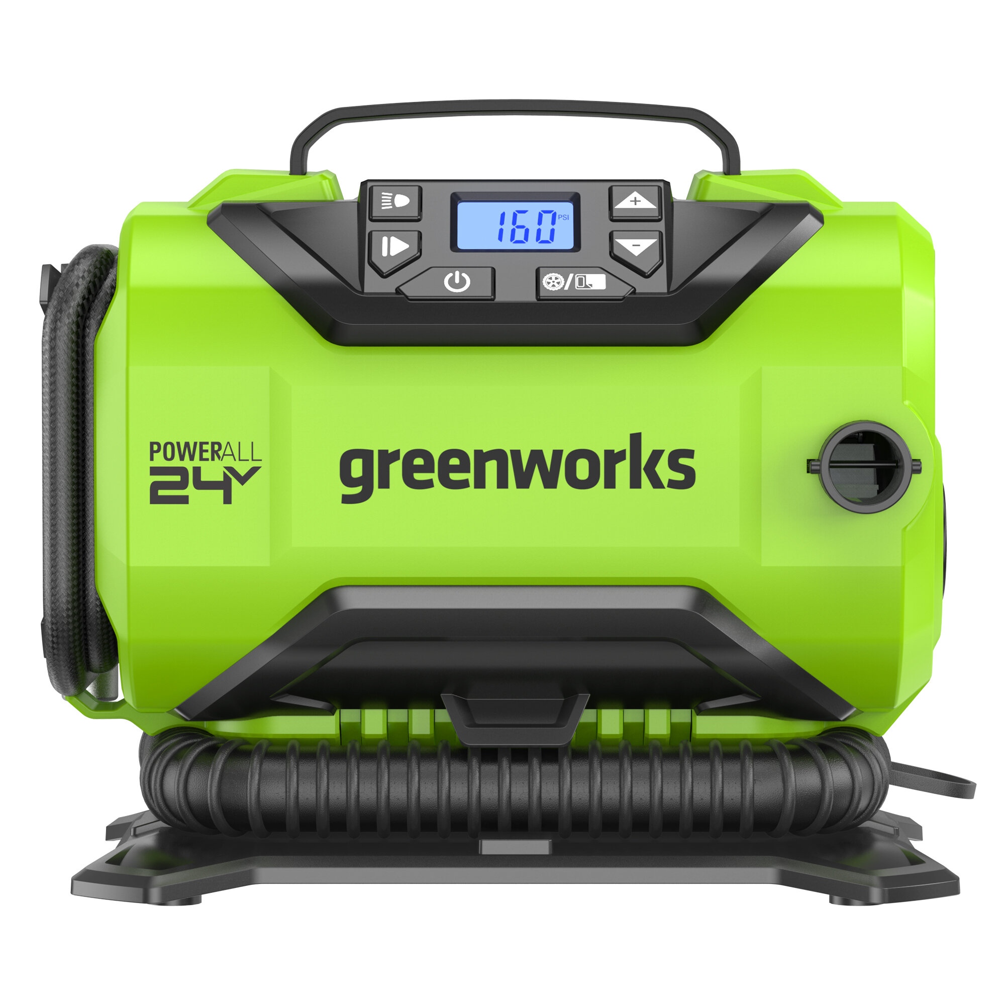 GREENWORKS Домкраты ACG301 Компрессор автомобильный аккумуляторный, 24V 12V от сети автомобиля , без АКБ и ЗУ 3400807