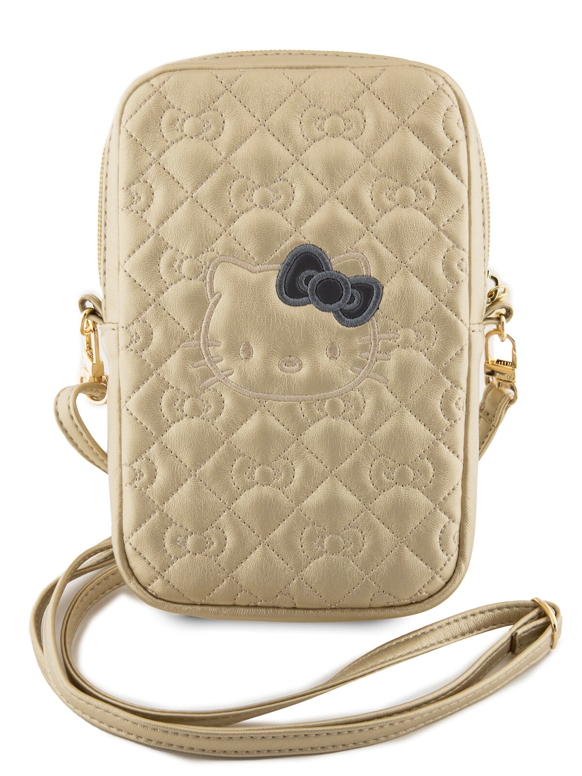Hello Kitty для смартфонов сумка Phone ZIP Bag PU leather Quilted Bows with Strap Gold