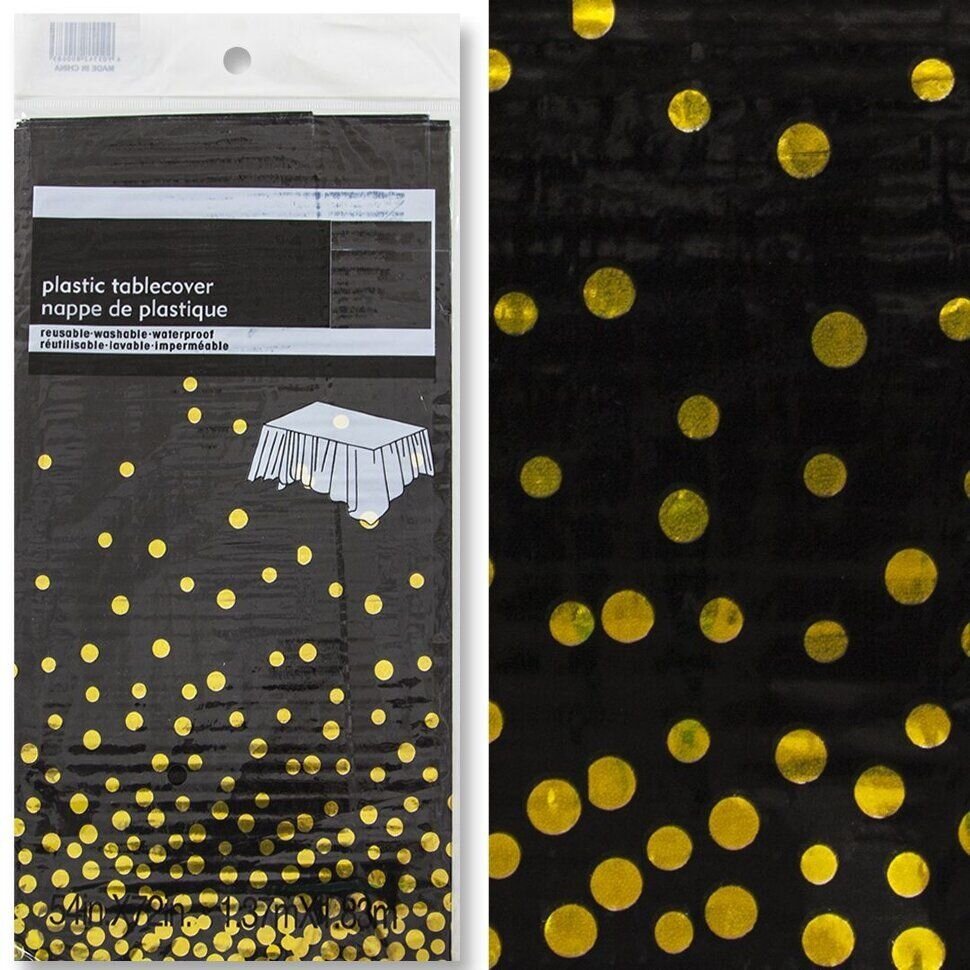 Скатерть одноразовая, Конфетти, Черный/Золото, Металлик, 137*183 см, 1 шт.