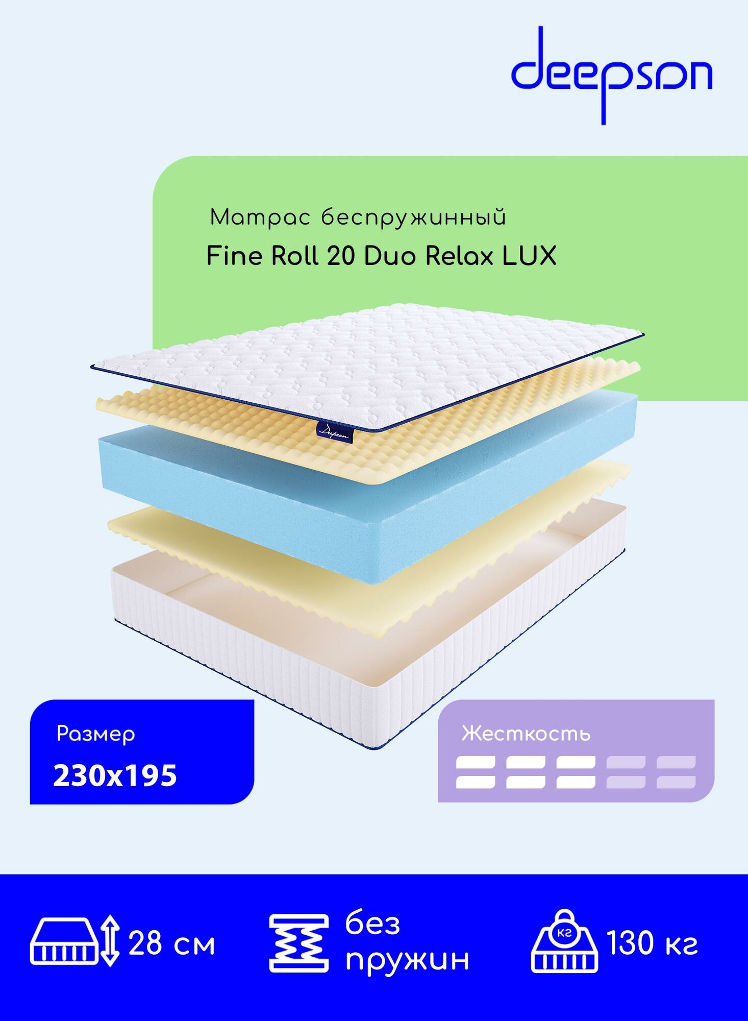 Матрас 230x195 ортопедический буспружинный Fine Roll 20 Duo Relax LUX высота 28 см