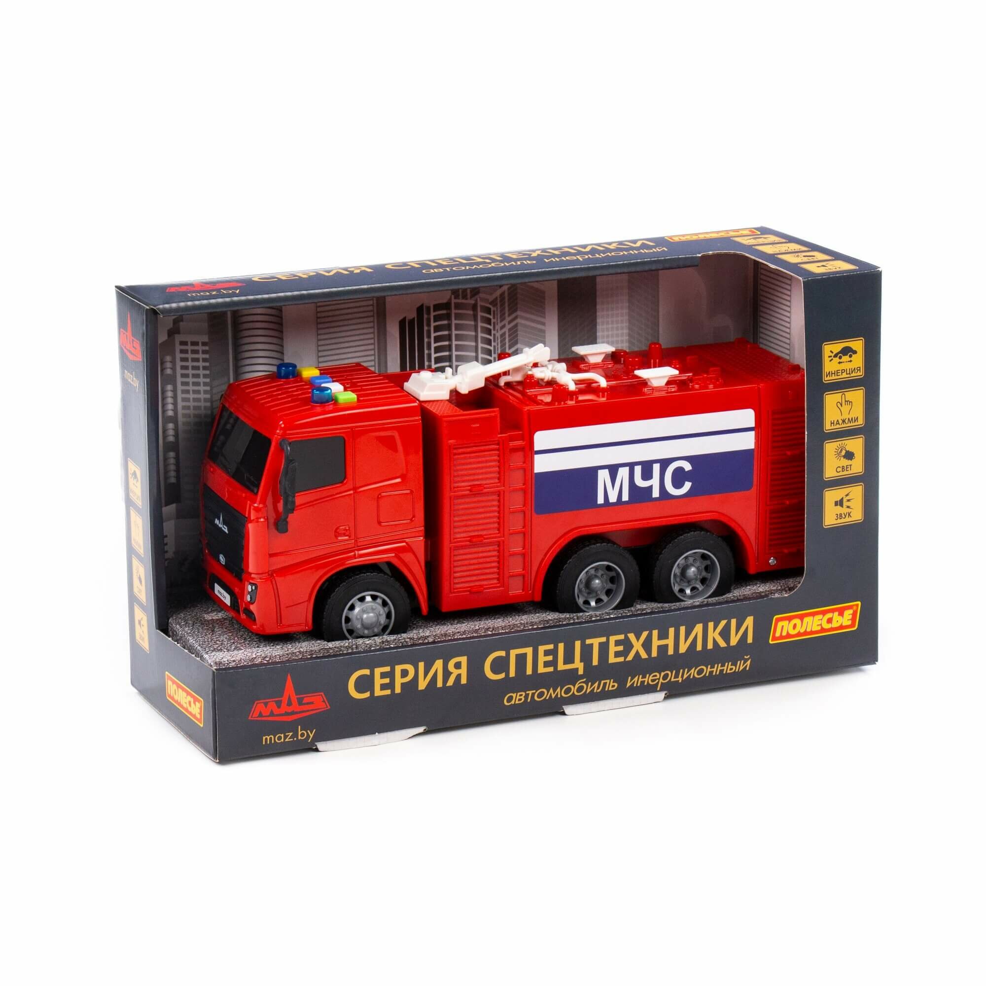 Автомобиль пожарный Полесье МАЗ инерционный со светом и звуком 94094
