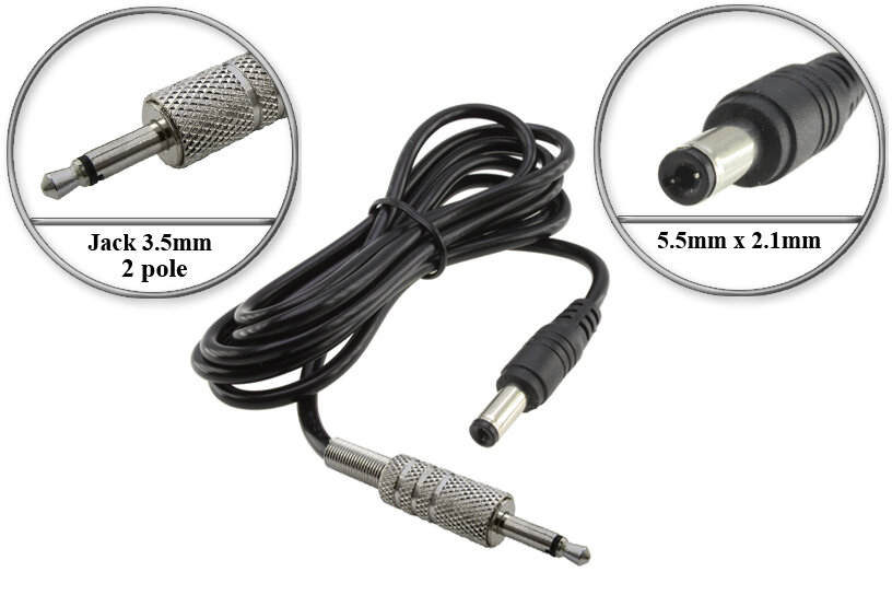 Переходник 5.5mm x 2.1mm(штекер, male) - Jack 3.5mm 2pole(штекер, male), кабель (гибкий), 1m, для педали эффектов DOD FX