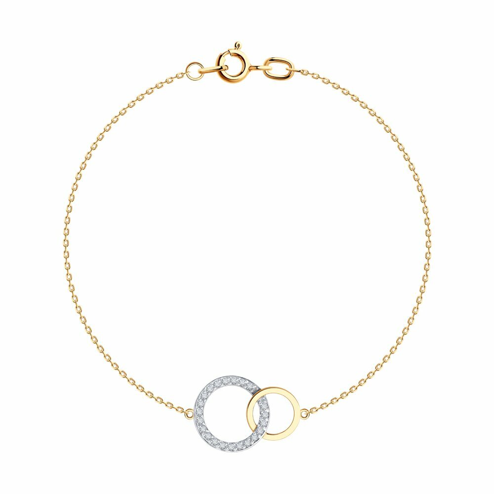 Браслет, красное золото, 585 проба, фианит