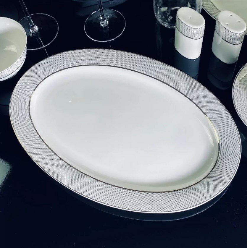 Овальное блюдо 35,5см серебряная симфония Костяной фарфор 145-525 118-145-525