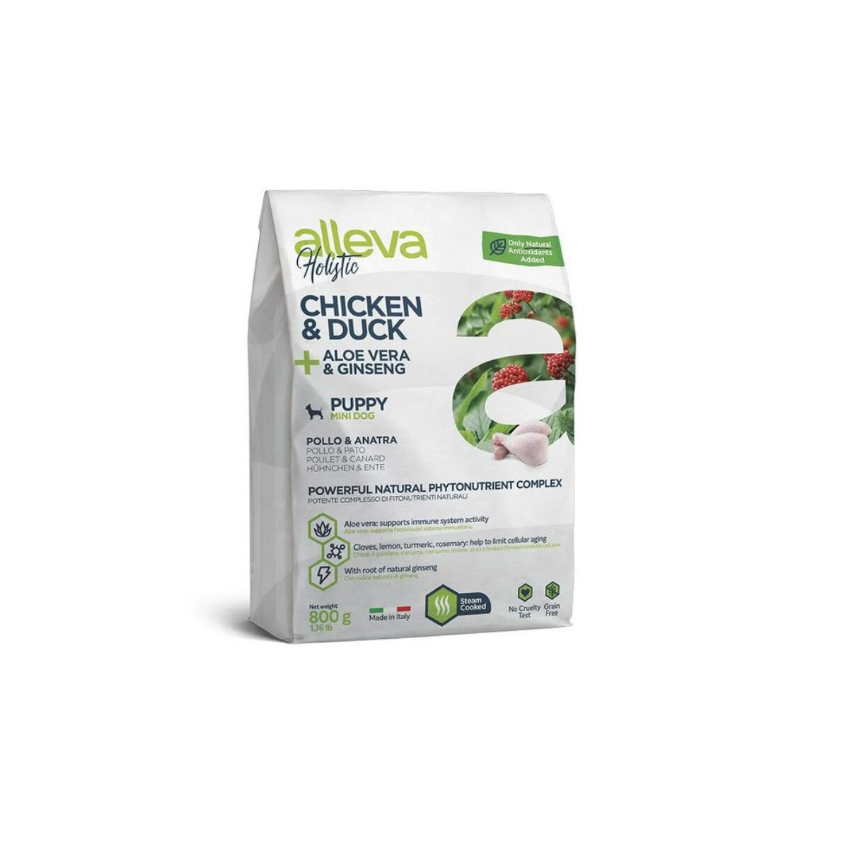 ALLEVA HOLISTIC Корм для щенков с курицей и уткой. Мини 0,8 кг