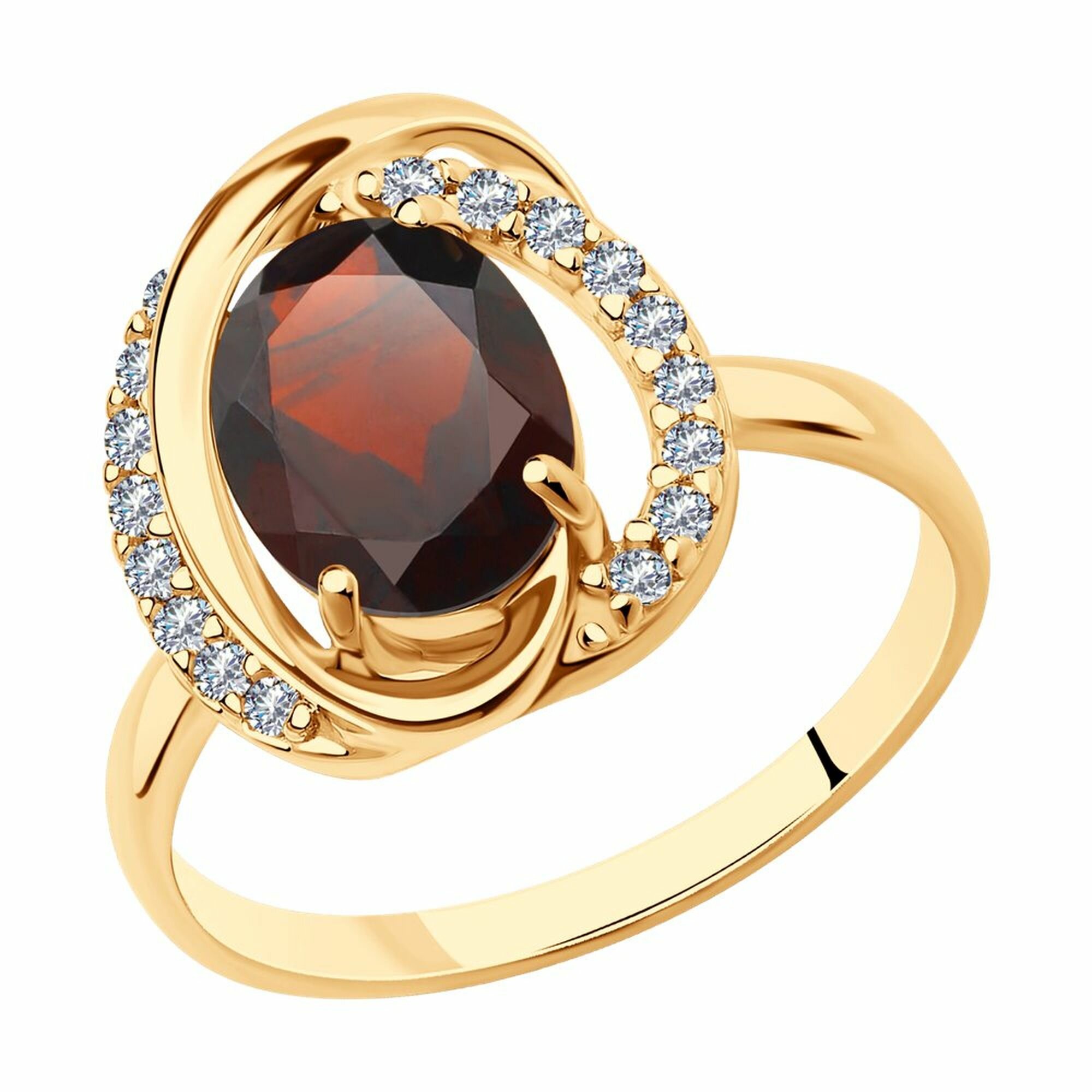 Кольцо, серебро, 925 проба, золочение, гранат, фианит