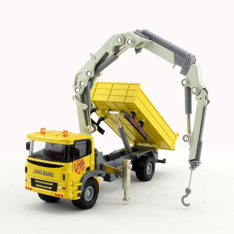 Металлическая модель самосвала с краном Jing Bang, 1:60, желтый