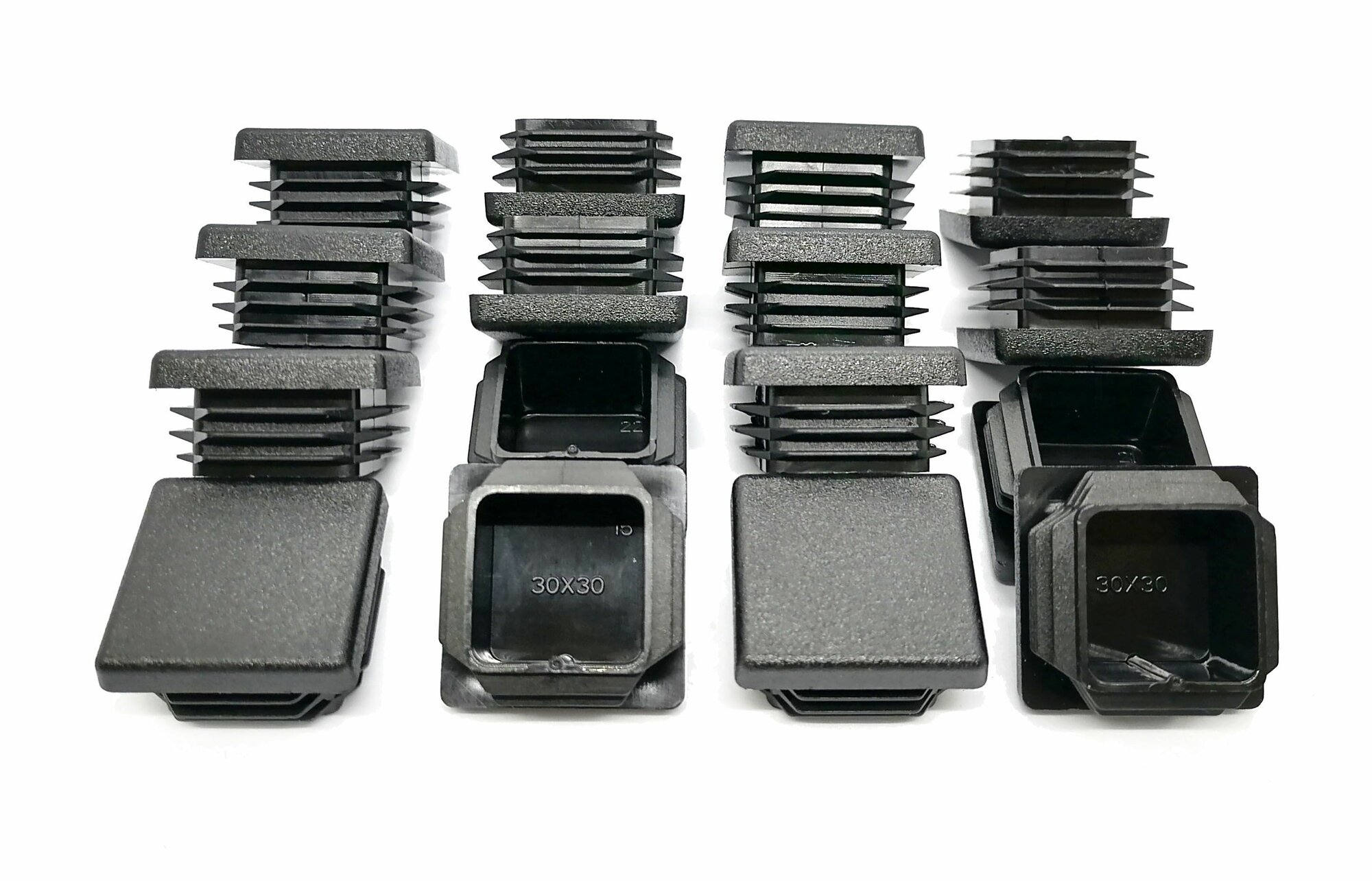 Заглушка квадратная для трубы с внешними размерами 30х30мм и размерами отверстия от 25х25мм до 29х29мм, пластиковая, 16шт.