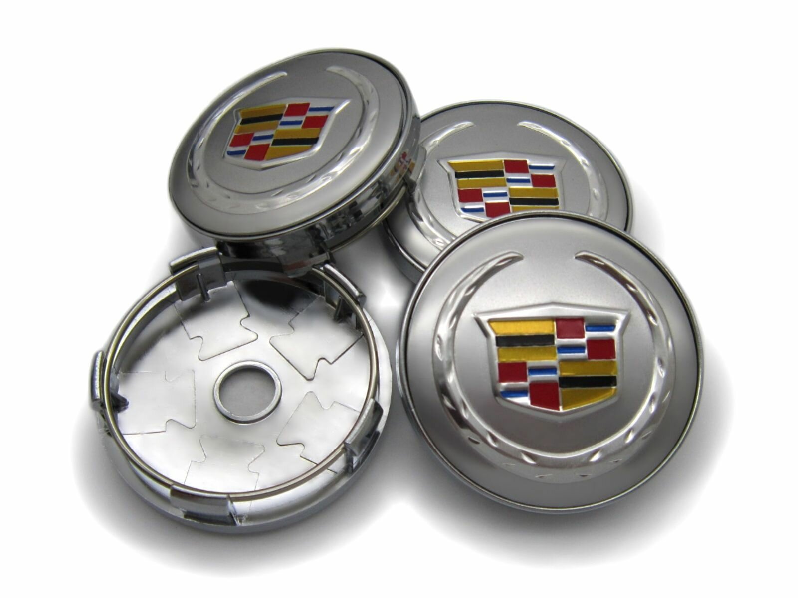 Колпачки, заглушки на литые диски Cadillac silver 60/56 мм, комплект 4 шт.