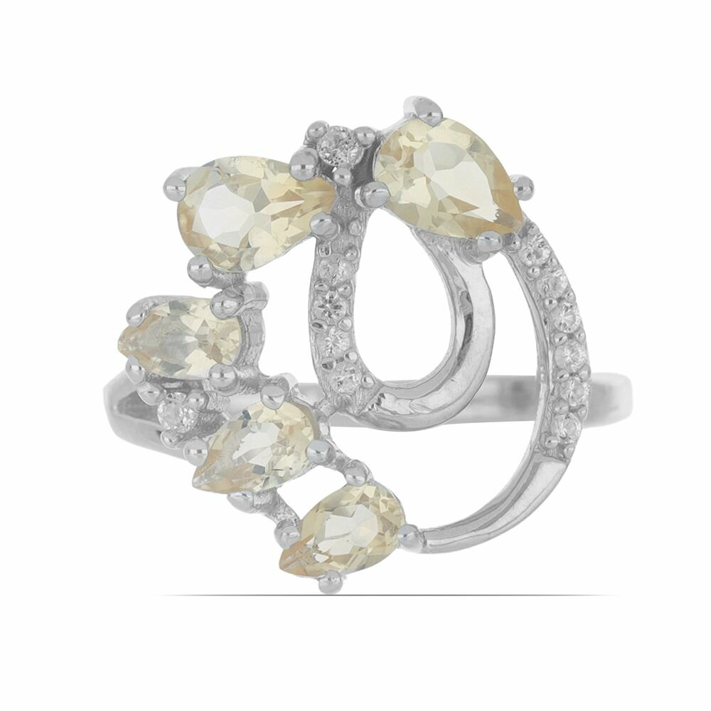 Кольцо тонкое, серебро, 925 проба, родирование, цитрин