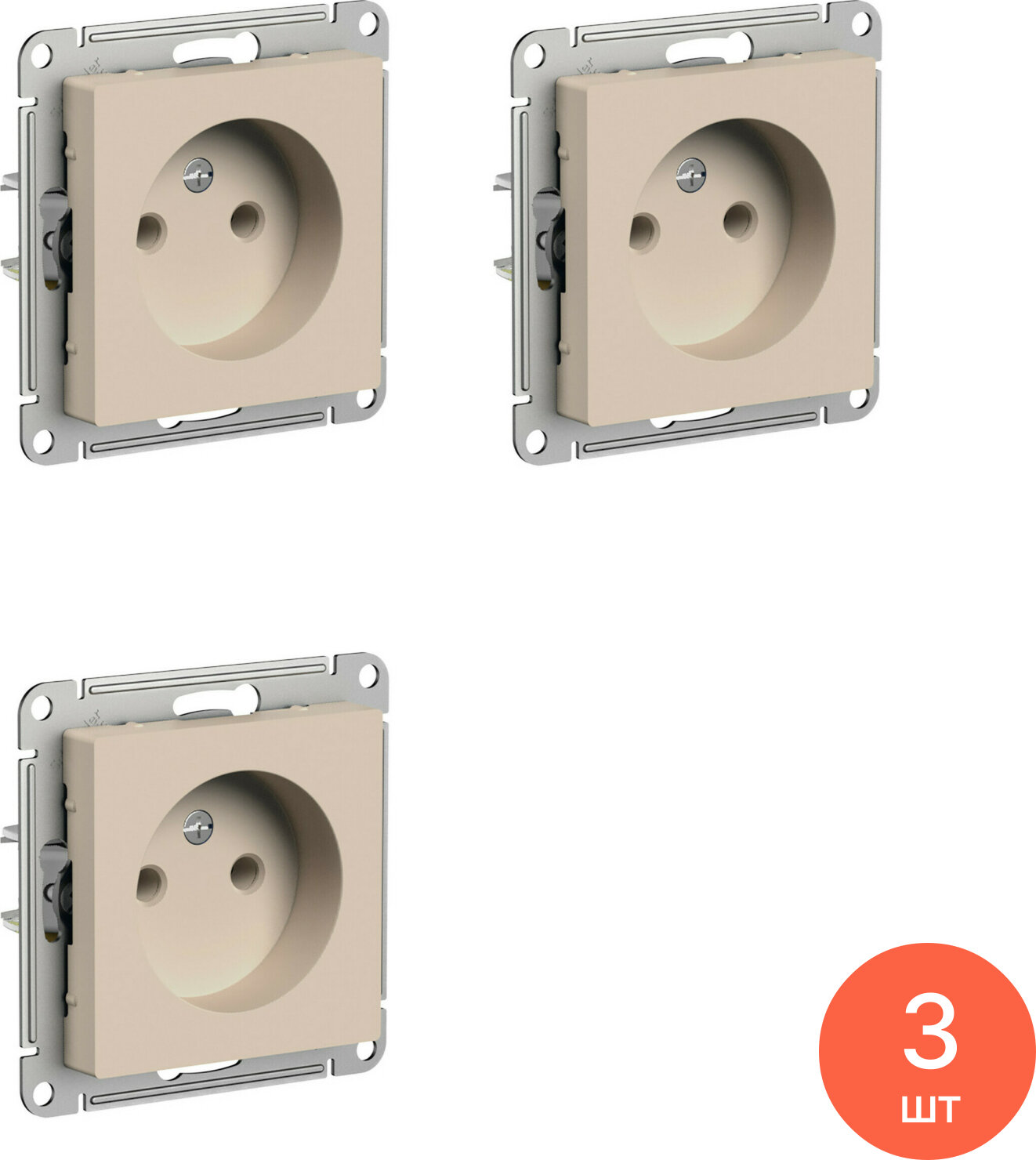 Розетка силовая штепсельная Systeme Electric / Систем Электрик AtlasDesign, 16А 250В IP20 песочный, без шторок ATN001241 / электрооборудование (комплект из 3 шт)