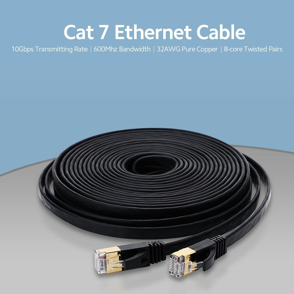 Кабель Cat 7 Ethernet, 10 Гбит/с, 600 МГц, плоский, белый, 15 метров