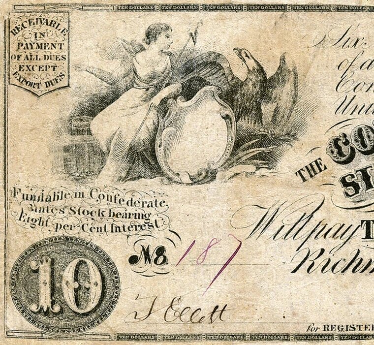 10 долларов 1861 банкнота конфедеративных штатов Америки сувенирная копия, банкноты и купюры редкие коллекционные