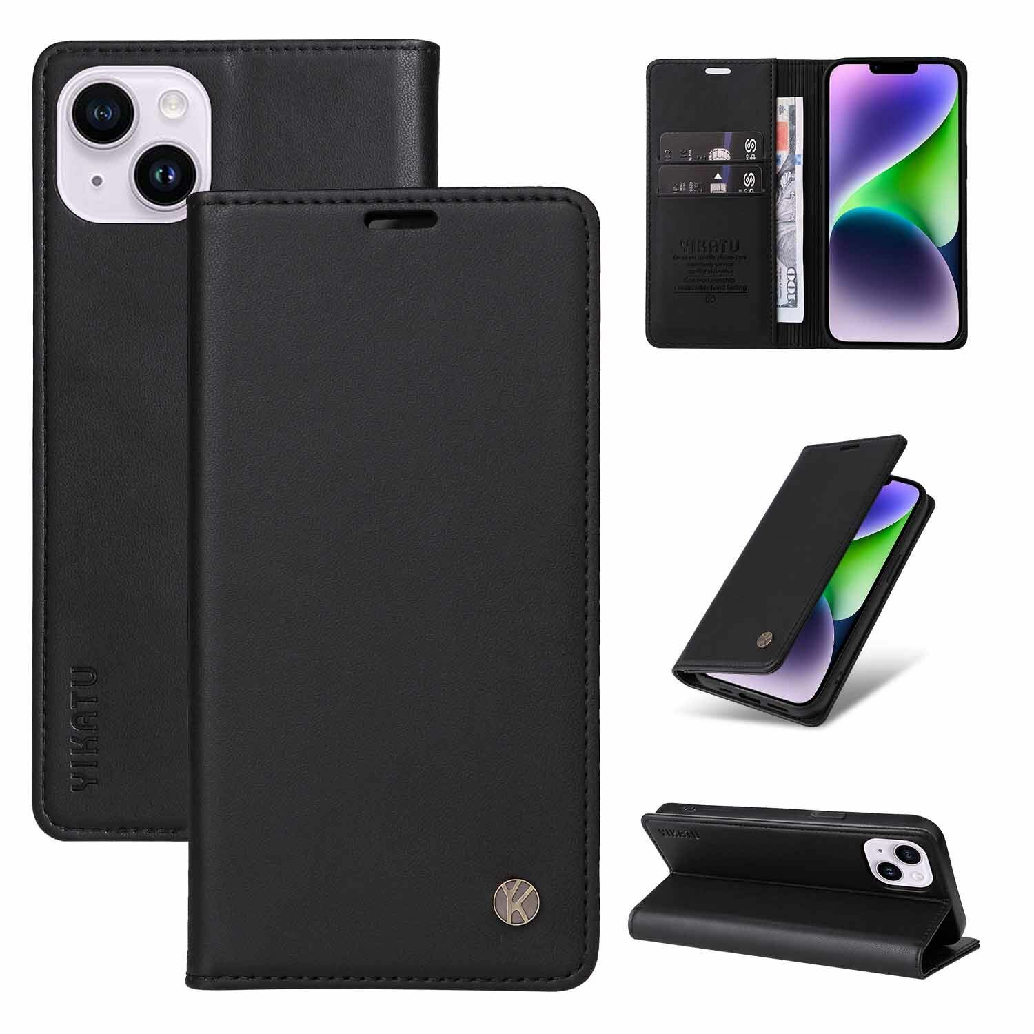 Кожаный флип-чехол для Apple iPhone 14 Plus (Эпл Айфон 14 Плюс) с магнитом, отделением для карт и отделением для бумажника