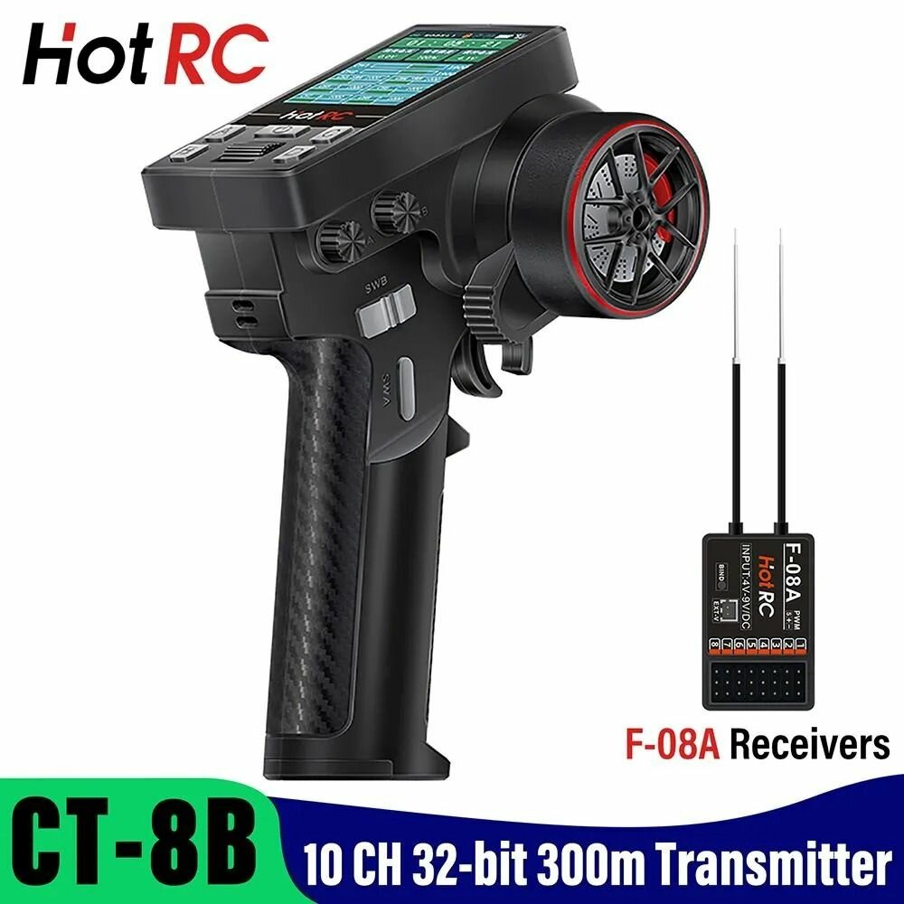 Передатчик HotRC CT-8B 10CH 2,4 ГГц Радиосистема Пульт дистанционного управления с F-08A для модели RC автомобиля
