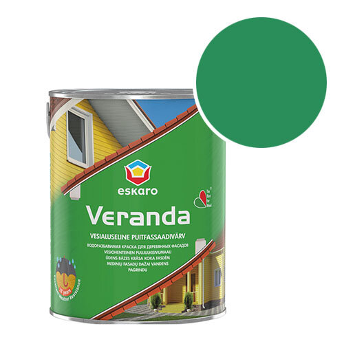 Краска фасадная по дереву Eskaro Veranda масляно-акриловая RAL 6024 (Транспортный зеленый - Traffic green) 0,9 л