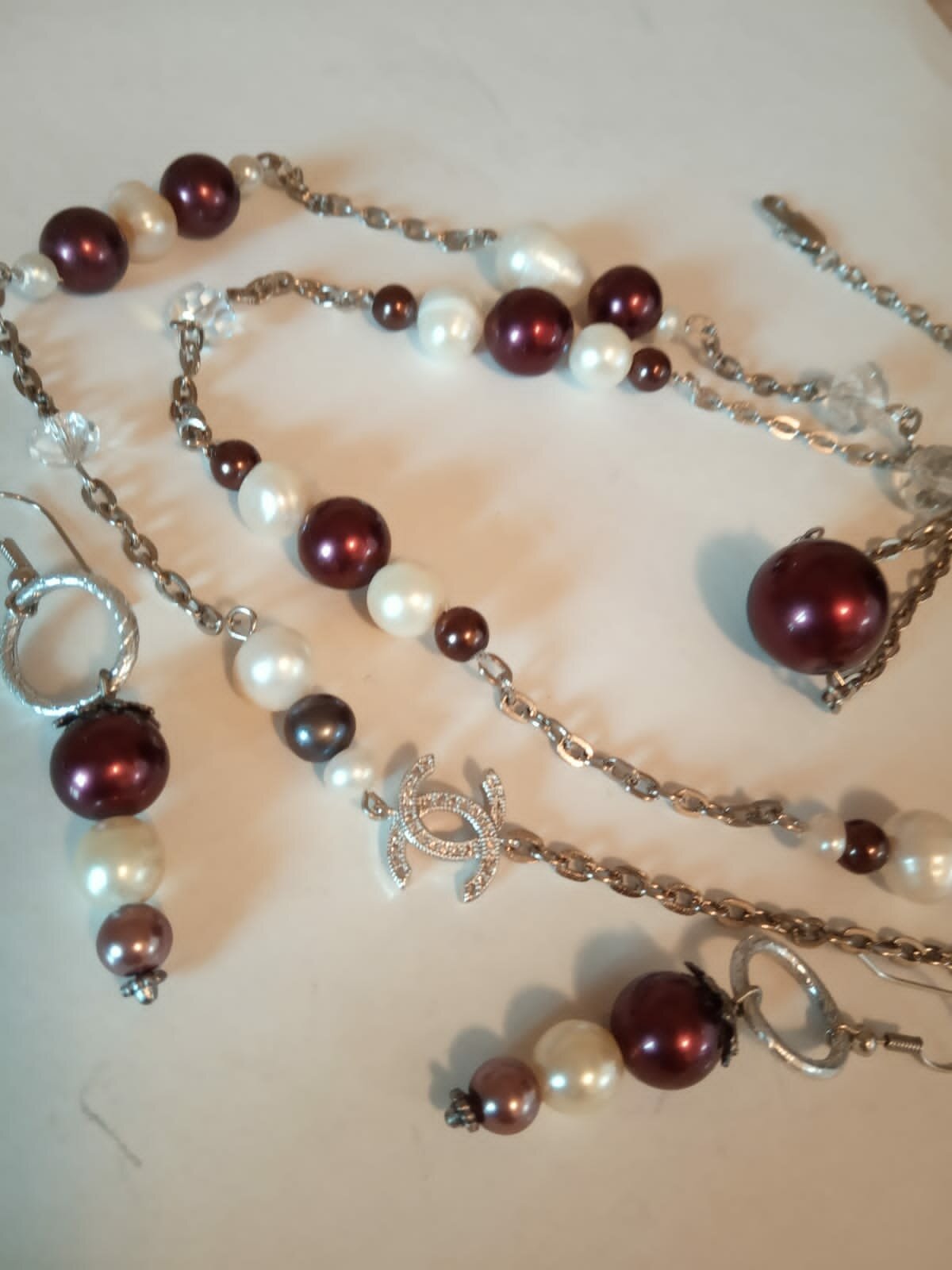 Комплект бижутерии: серьги, колье, кварц