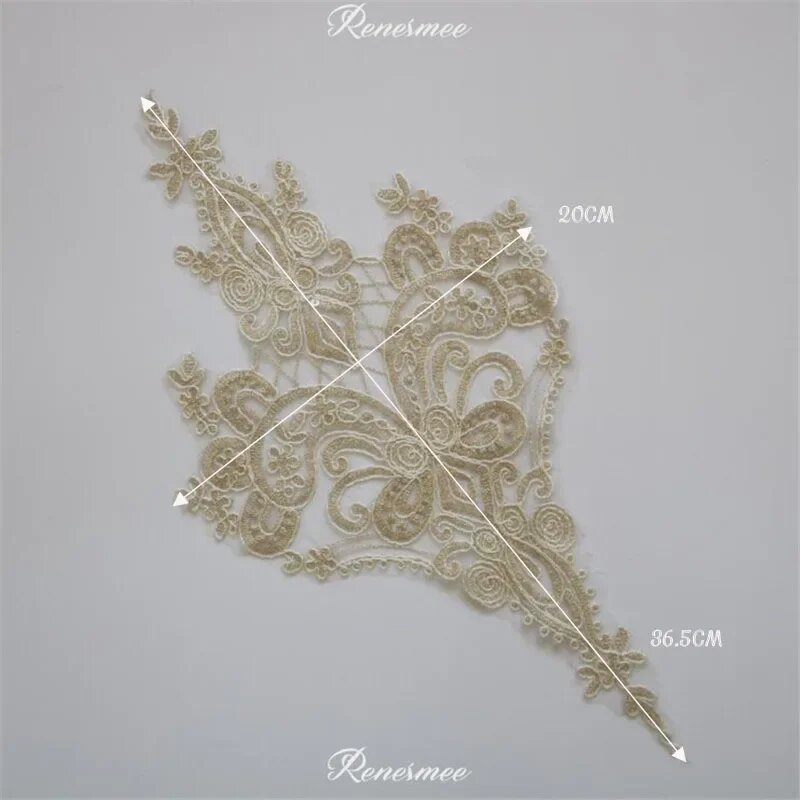 Аппликация кружевная Renesmee, 36.5x20см, champagne gold