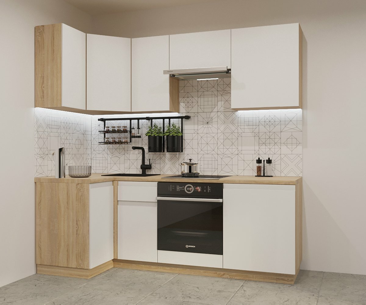 Кухонный угловой гарнитур Лайн Тальк, 1000х2200 мм, фасады МДФ