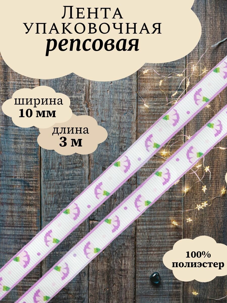 Лента репсовая декоративная Айрис 'Гвоздики', 1см*3м (фиолетовый)