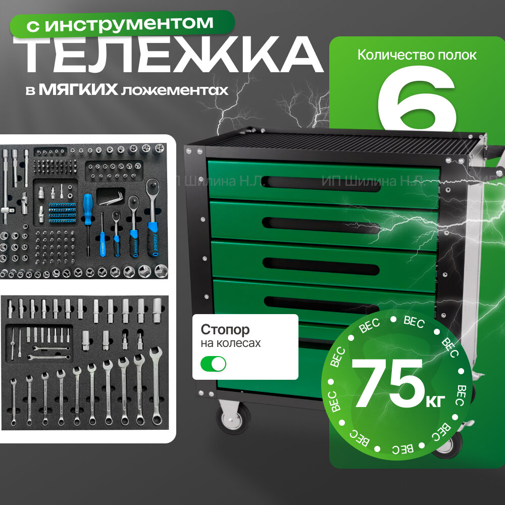 Тележка инструментальная с инструментом Forsage 216 пр. в мягких ложементах