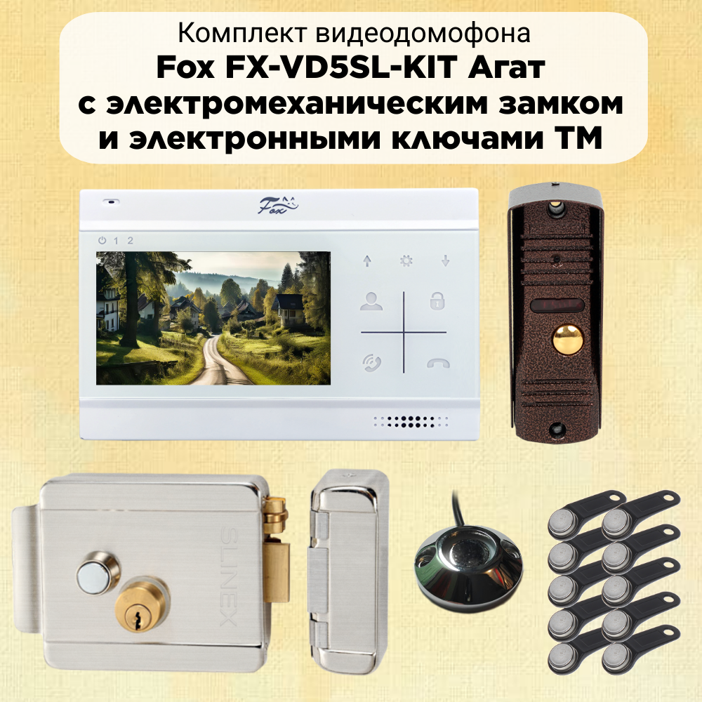 Видеодомофон с электромеханическим замком на калитку и ключами TM Fox 4.3" (белый) комплект для дома v3 EL