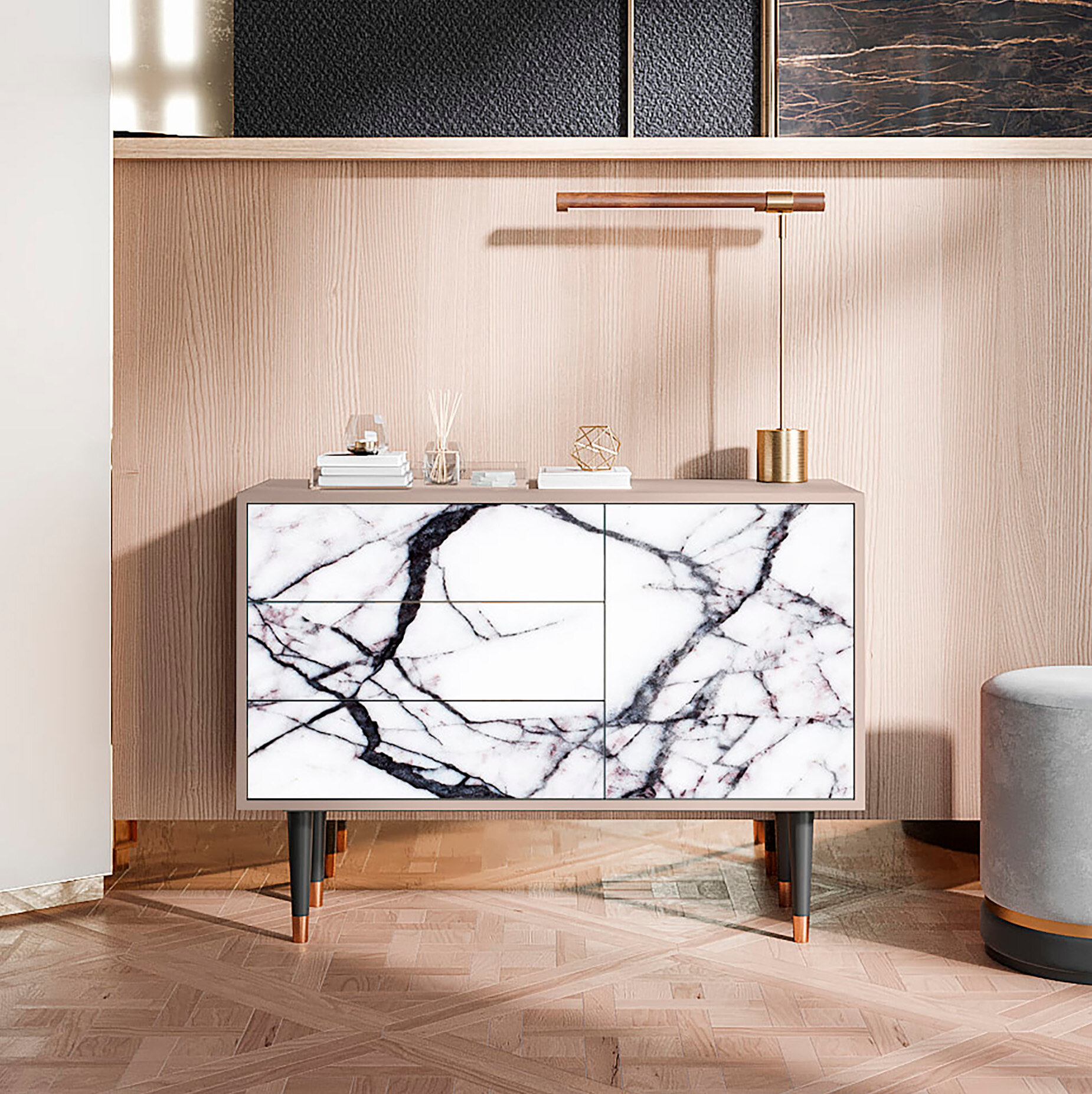 Комод - STORYZ - S3 Raven Marble, Размер - 115 x 84 x 41 см, Цвет корпуса - , Бежевый